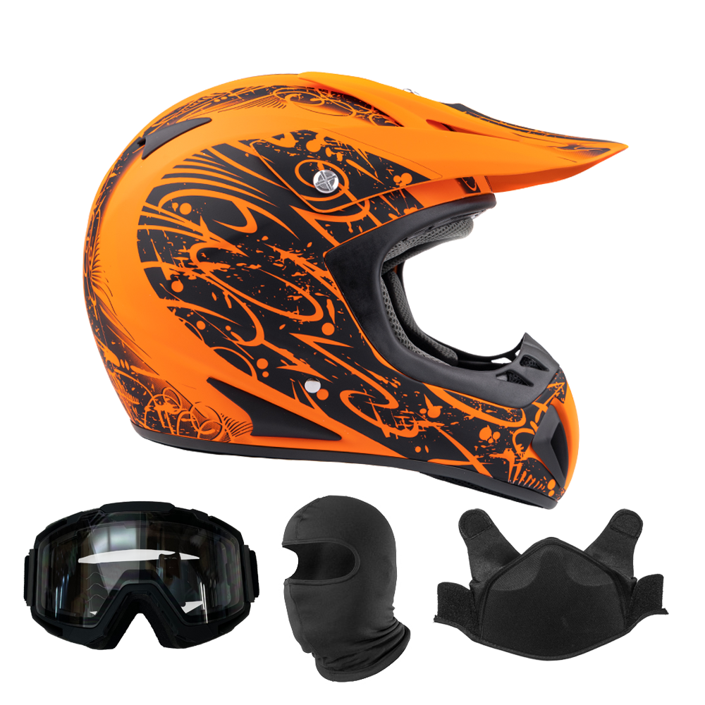 Orange Snocross Snowmobile Helmet with Sno Goggles from Typhoon Helmets