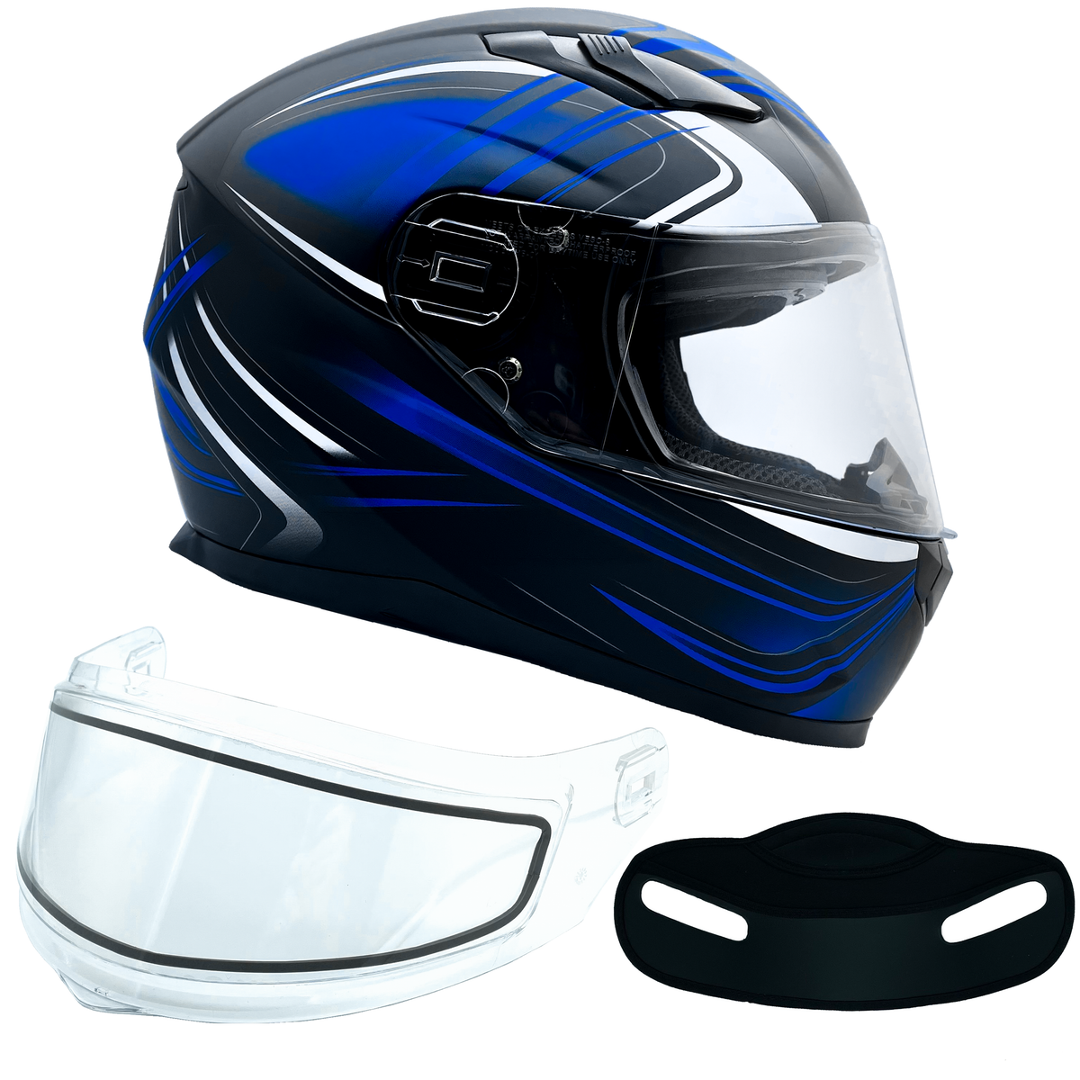 Blue Adult Full Face Snowmobile Helmet w/ Double Pane Shield | Typhoon ...