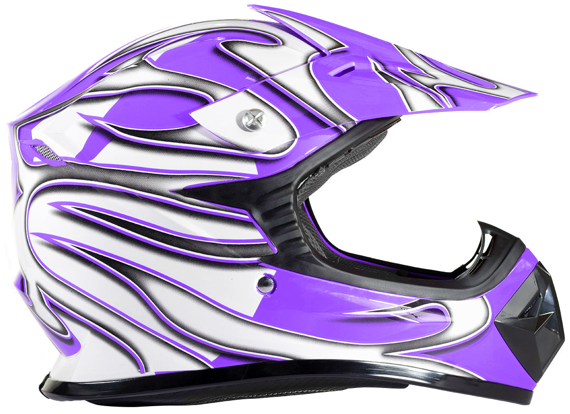 Youth Kids Purple Motocross ATV Dirtbike Helmet With Purple Goggles ...