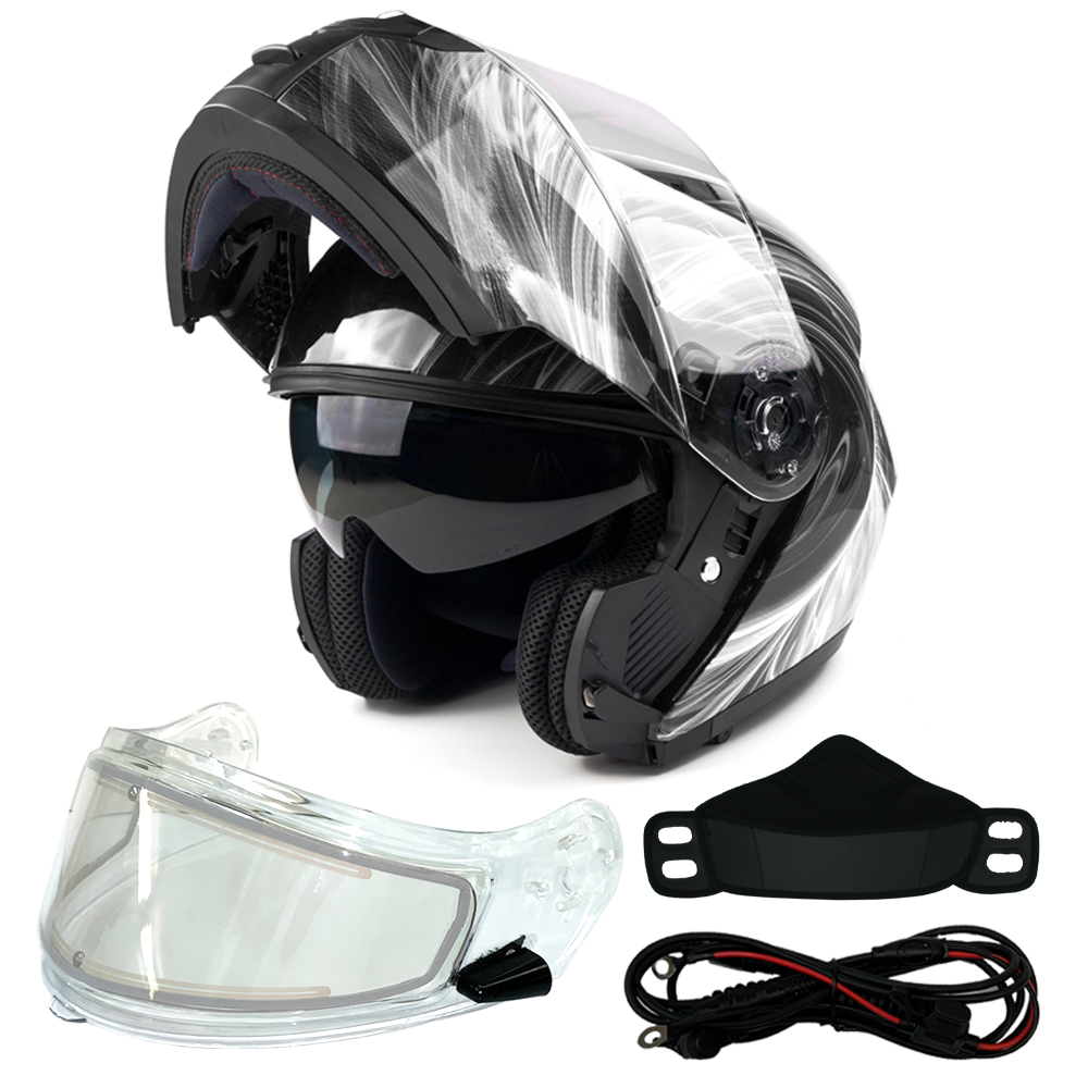 Adult Heated Modular Typhoon Snowmobile Helmet Black & White – Typhoon ...