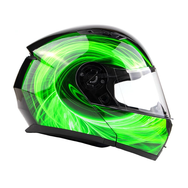 Green Swirl Dual Visor Adult Modular Motorcycle Typhoon Helmet Typhoon Helmets
