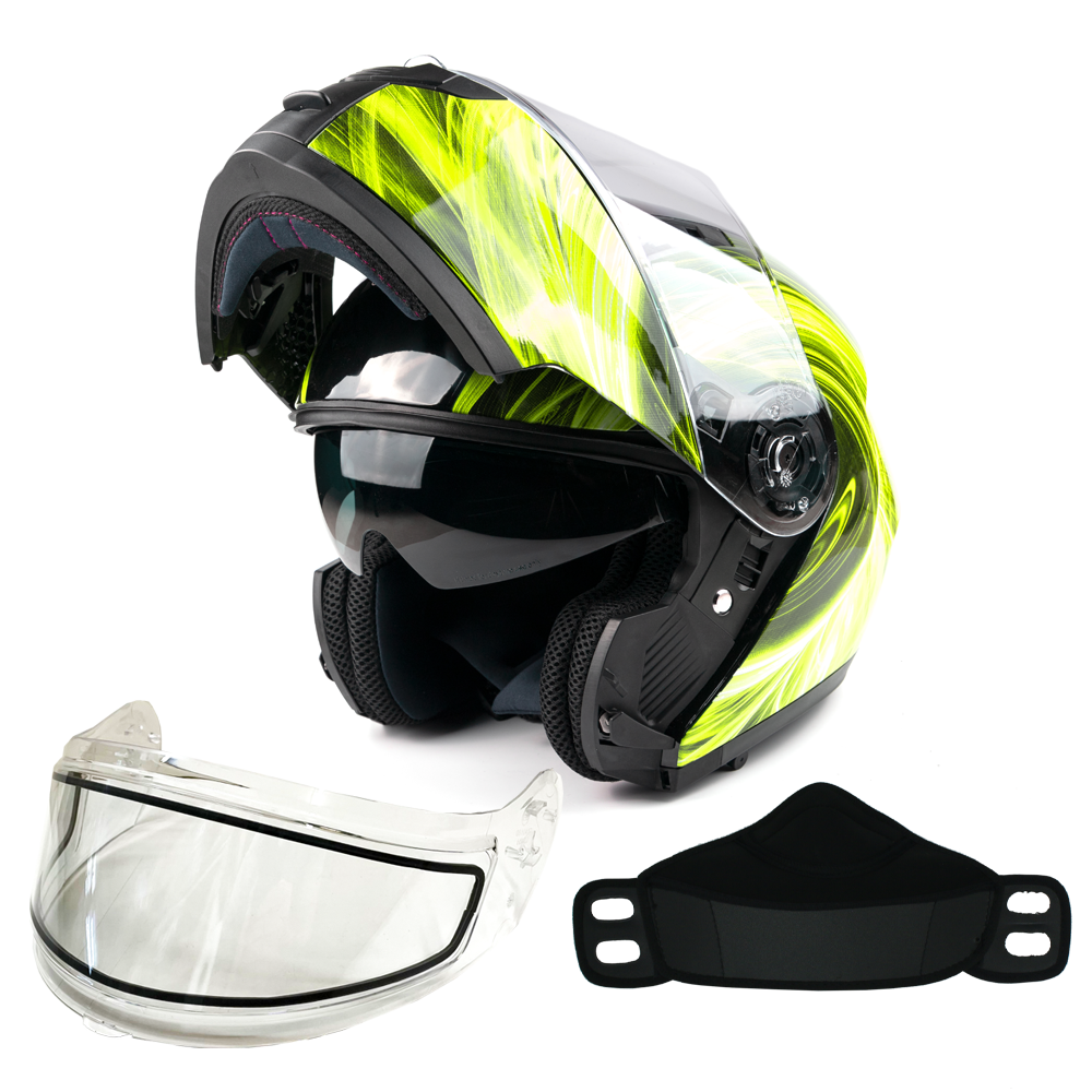 Hi-Viz Dual Visor Adult Modular Snowmobile Typhoon Helmet TH158 ...