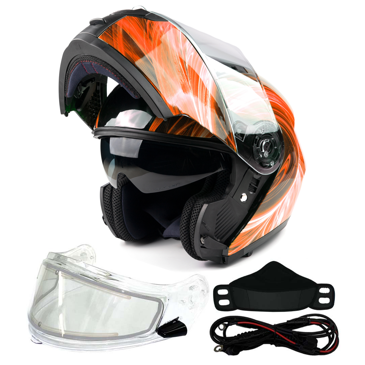 Adult Heated Modular Typhoon Snowmobile Helmet Orange – Typhoon Helmets