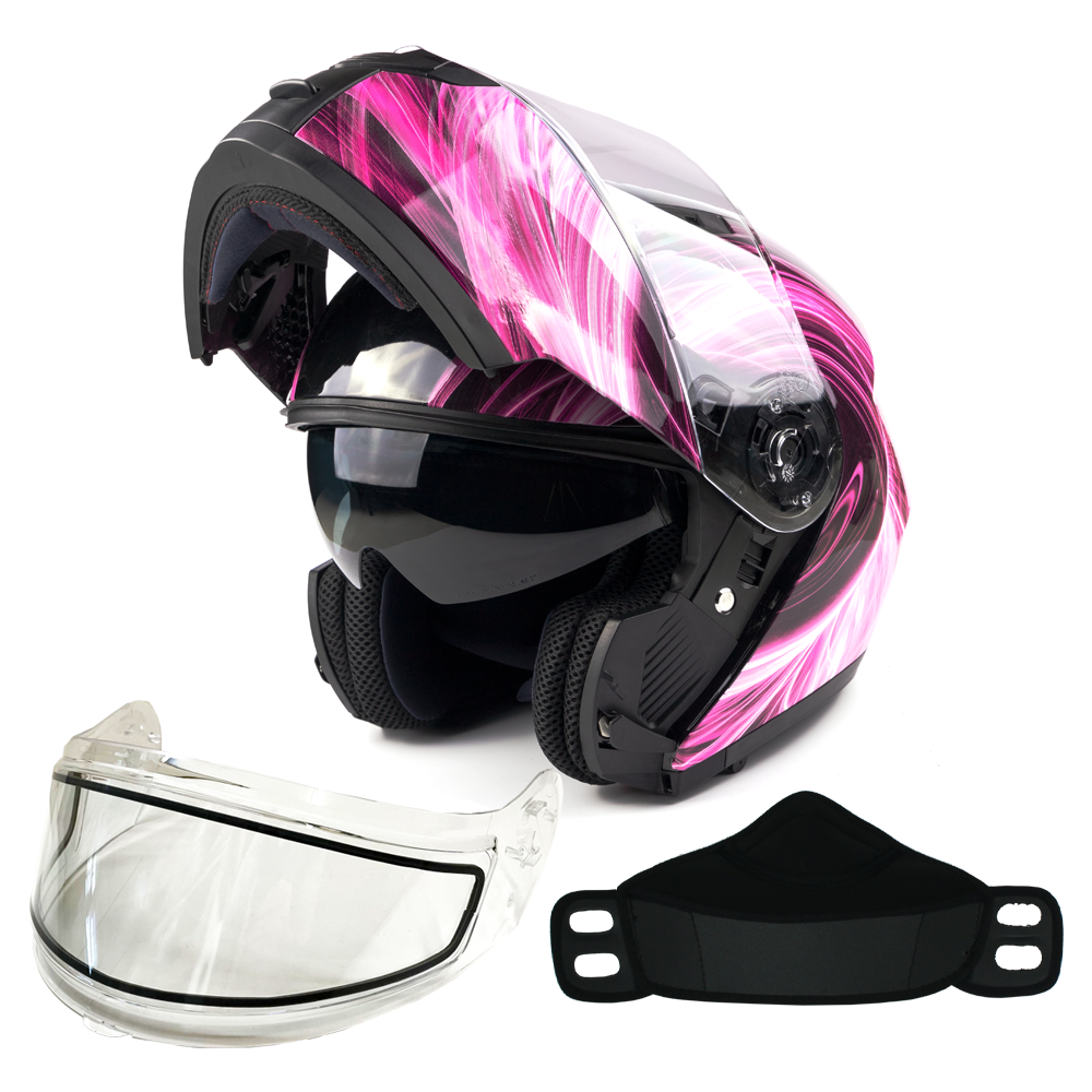 Pink Dual Visor Adult Modular Snowmobile Typhoon Helmet TH158 – Typhoon ...