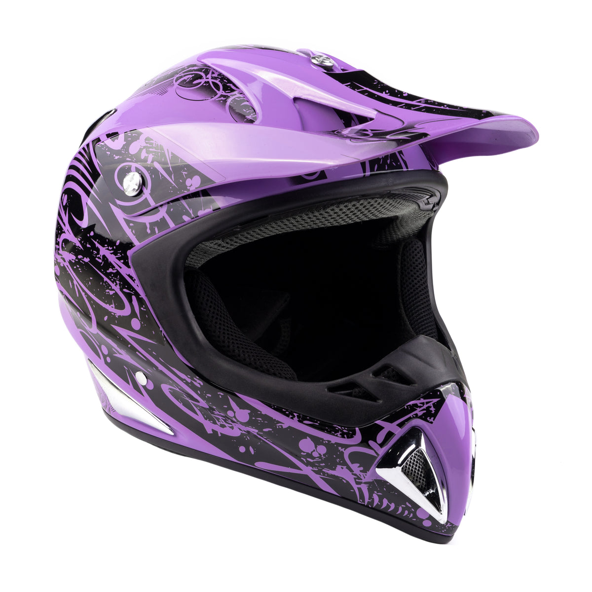 Purple Splatter Adult Motocross Helmet w/ Gloves & Goggles | Typhoon ...