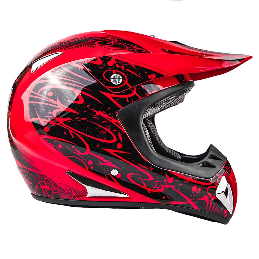 Adult TYPHOON OFFROAD ATV MOTOCROSS Helmet Red with Red Goggles ...