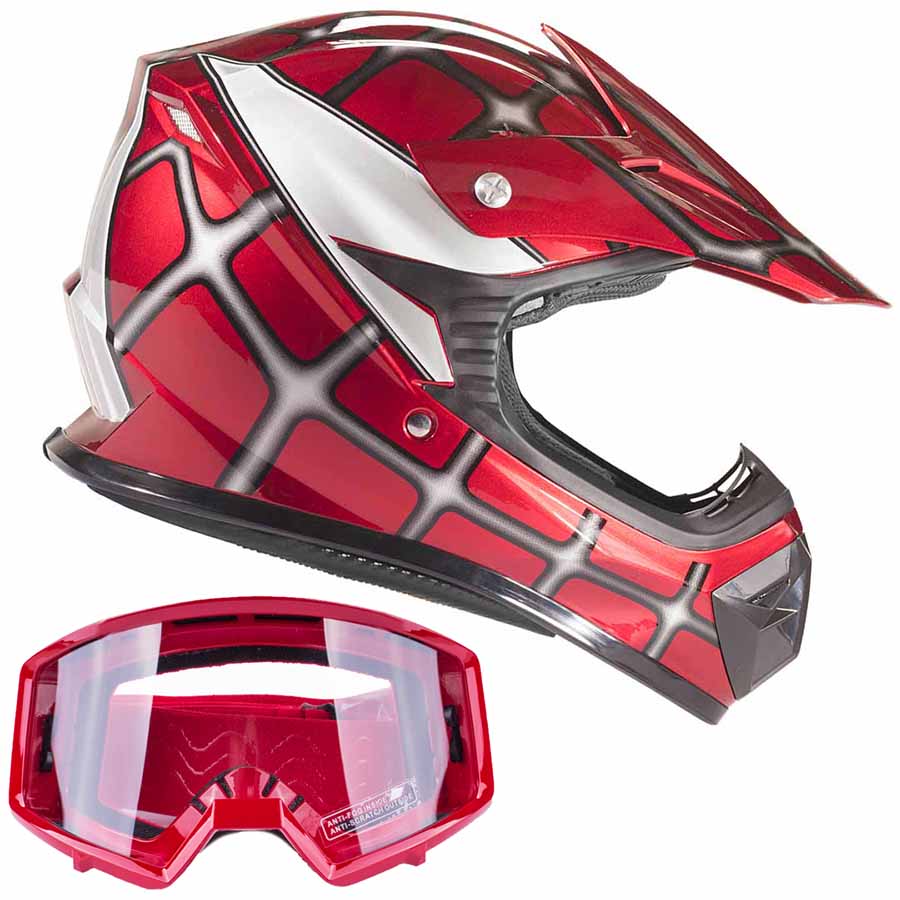 Youth Kids Red Motocross ATV Dirtbike Helmet With Red Goggles – Typhoon ...