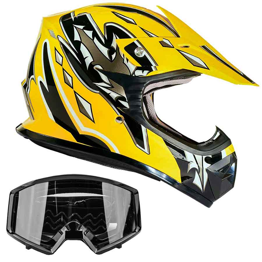 Youth Kids Yellow Motocross ATV Dirtbike Helmet With Black Goggles ...